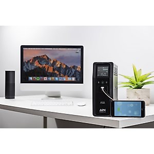 APC UPS BR1500MS, 1500VA Sine Wave UPS Battery Backup & Surge Protector, Backup Battery with AVR and LCD Display, 2 USB Charging Ports, Uninterruptible Power Supply, APC Back-UPS Pro Series (Renewed)