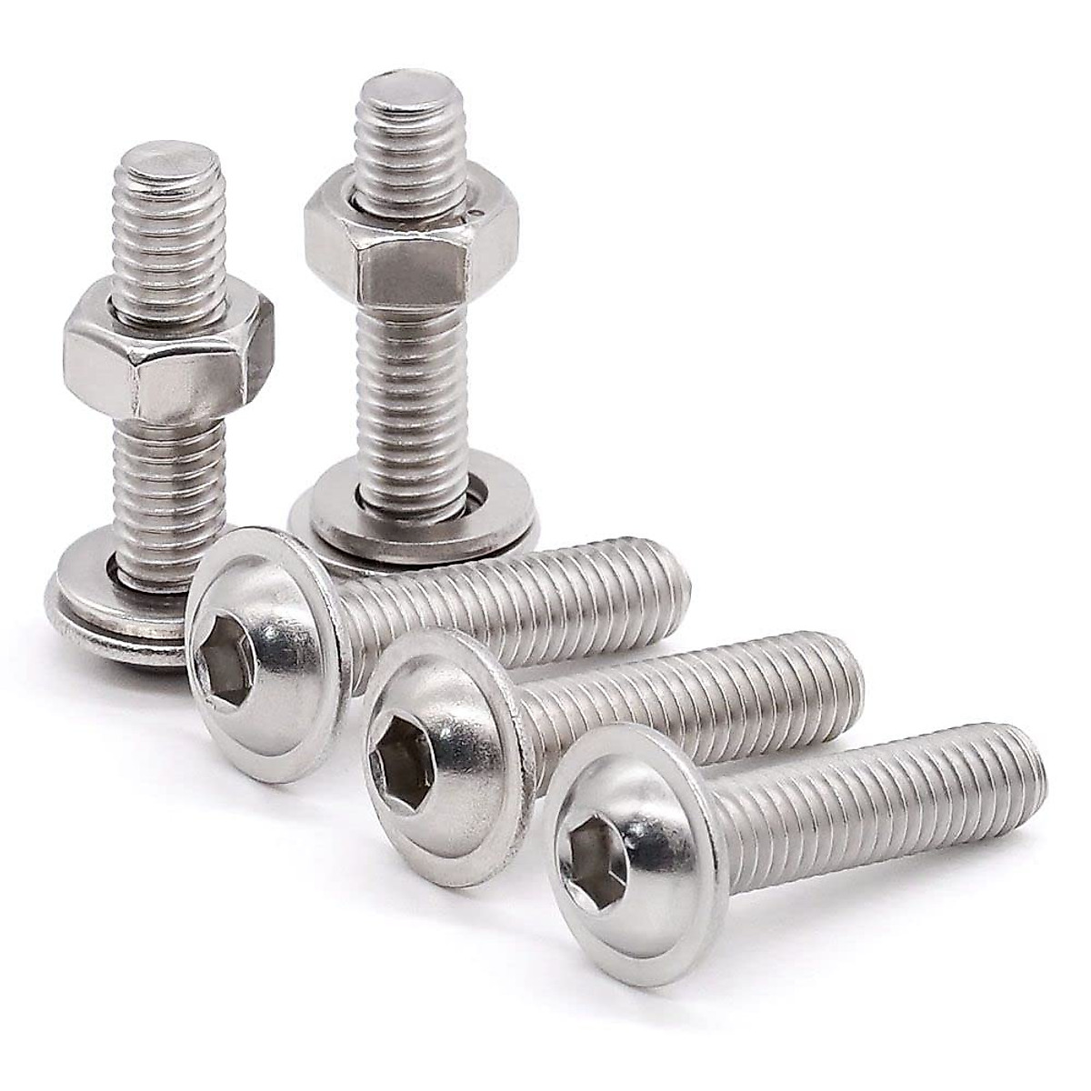 Glvaner (30 Sets) M5-0.8 x 20mm Flanged Washer Button Head Socket Cap Screws & Hex Nuts & Flat Washers, 18/8 Stainless Steel 304, Fully Threaded, Machine Coarse Thread, No Coating, Plain Finish