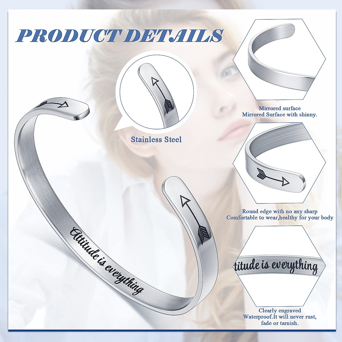 MTLEE 30 Pcs Inspirational Bracelets Bulk for Women Cuff Bracelets Silver Personalized Hidden Message Bracelet Gifts(Novel)