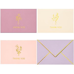 Crisky Thank You Cards with Envelopes & Stickers Gold Foil Minimalism Wildflower 25 Pack Greeting Notes Bulk for Birthday, Baby Shower,Bridal Shower, Wedding, Graduation Blank Inside