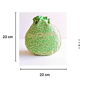Ethnic Indian Potli Bag For Woman Chikankari Work Embroidered Potli Bag Handbag Elegant Organizer Clutch With Handle Wedding & Evening Party Purse BY PANACHE MERCHANT (Pack Of 5)