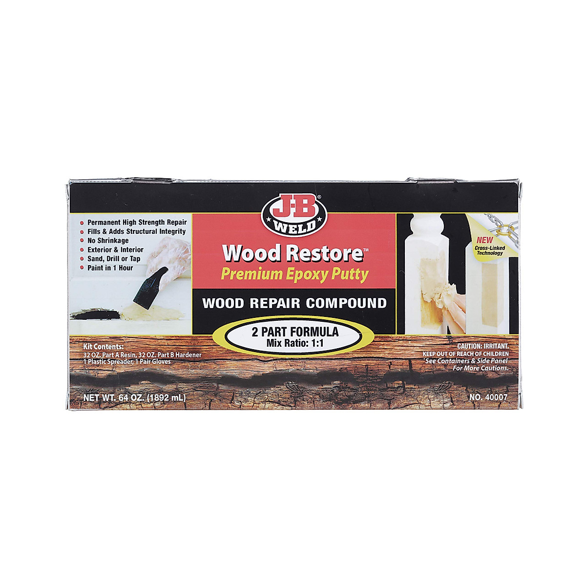 J-B Weld 40007 Wood Restore Premium Epoxy Putty Kit - 64 oz.