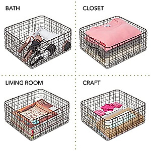 mDesign Farmhouse Decor Metal Wire Storage Basket Bin for Storage & Organizing Closets, Shelves, and Cabinets in Bedrooms - Holds Shirts, Purses, Leggings, Scarfs, Hats - 12" x 12" - 3 Pack - Bronze