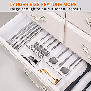 25PCS Extra Sturdy Clear Plastic Drawer Organizer Trays with 100pcs Non-Slip Pads, 4 Sizes Desk Drawer Divider Organizers and Storage Bins for Makeup, Bathroom, Office, Kitchen, Bedroom, Jewelry