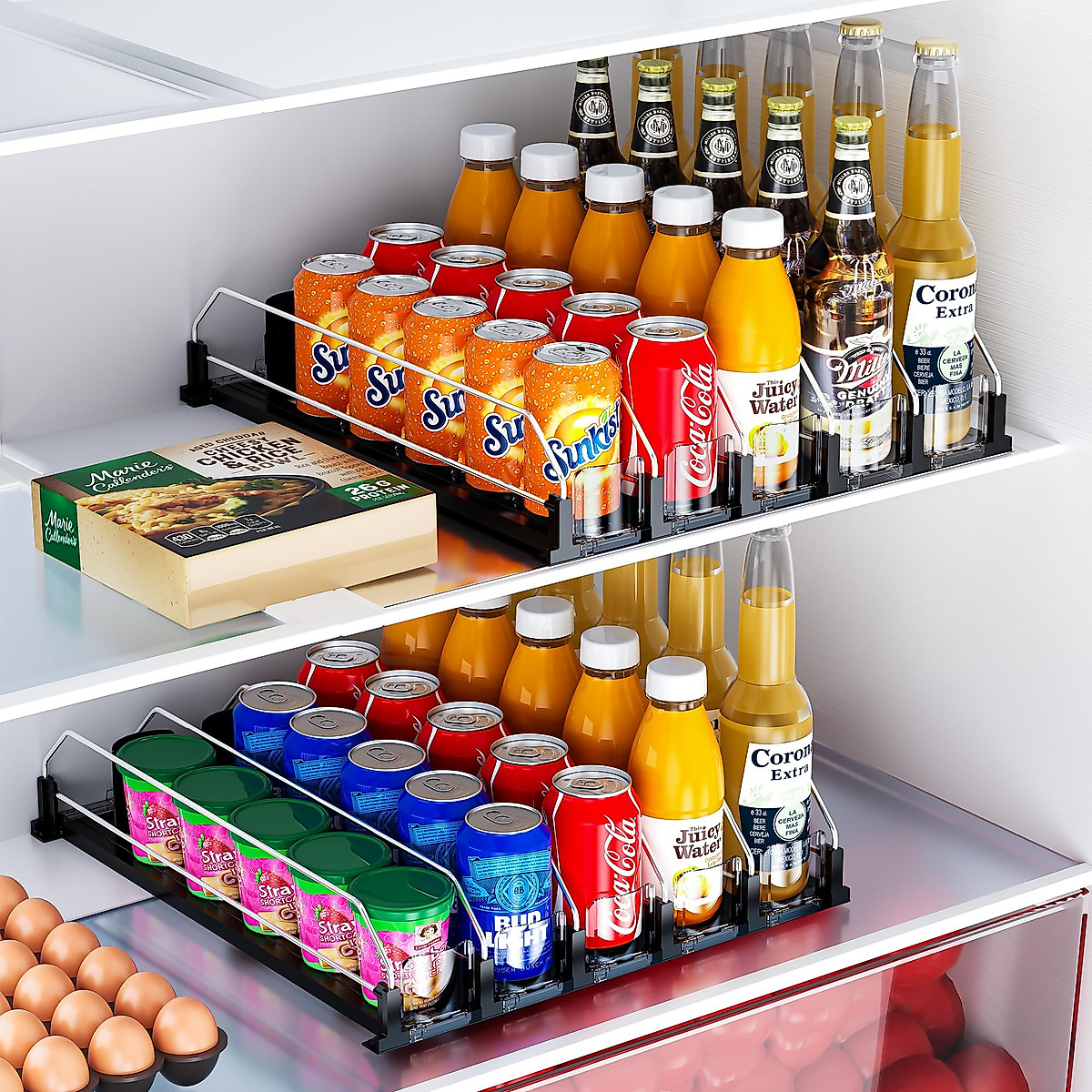 ZIJIN Drink Organizer for Fridge, 5 Rows Refrigerator Drink Organizers