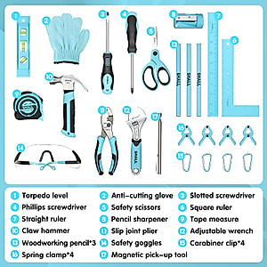 SHALL 26-Piece Kids Size Tool Set, Real Tools Kit for Kids with 12" Tool Bag, Safety Certified Children Learning Tool Set with Hand Tools for Boys & Girls Age 6+, DIY Building, Woodwork & Construction