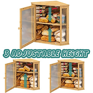 viewcare Extra Large Bread Box, Corner Bread Box for Kitchen Counter, Bamboo Wood Large Capacity Bread Storage Bin with Acrylic Wavy Door Panel