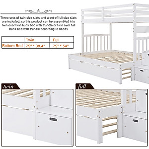 Harper & Bright Designs Stairway Twin Over Twin/Full Bunk Bed with Twin Size Trundle and Drawers, Solid Wood Bunk Bed Staircase Can be Placed on The Left or Right Side (White)