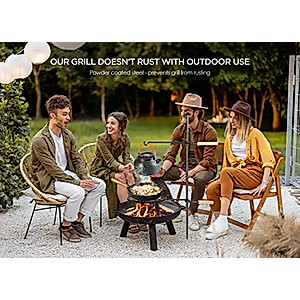 Campfire Grill Grate Fire Pit Grill Grate Open Fire Cooking Equipment Swivel Campfire Grill with Heat Resistant Adjustable Griddle Plate to Cook Food Over Open Camp Fire for Outdoor Camping BBQ Black