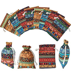 28 Pack Egyptian Style Jewelry Coin Pouches Aztec Print Drawstring Gift Bag Christmas New Year's Day Gift Bag for Candy Wedding Party Valentine Favors