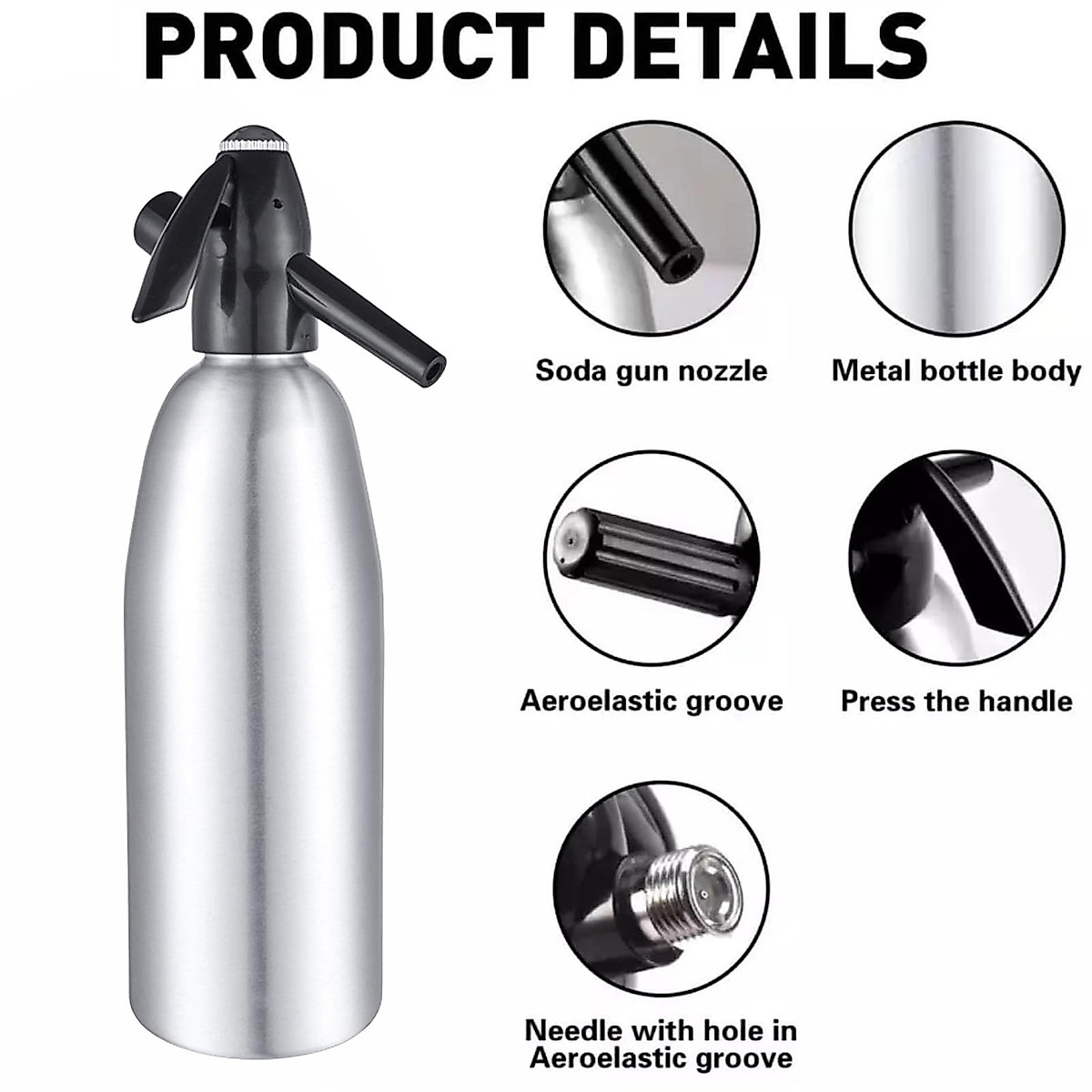 1L Portable Soda Siphon Sparkling Water Maker,Seltzer Water Maker,Carbonated Water Machines,Home Drink Juice Bar Beer Maker, for Home Bar Club Making Fresh Soda Water Cocktails DIY Soda Drink