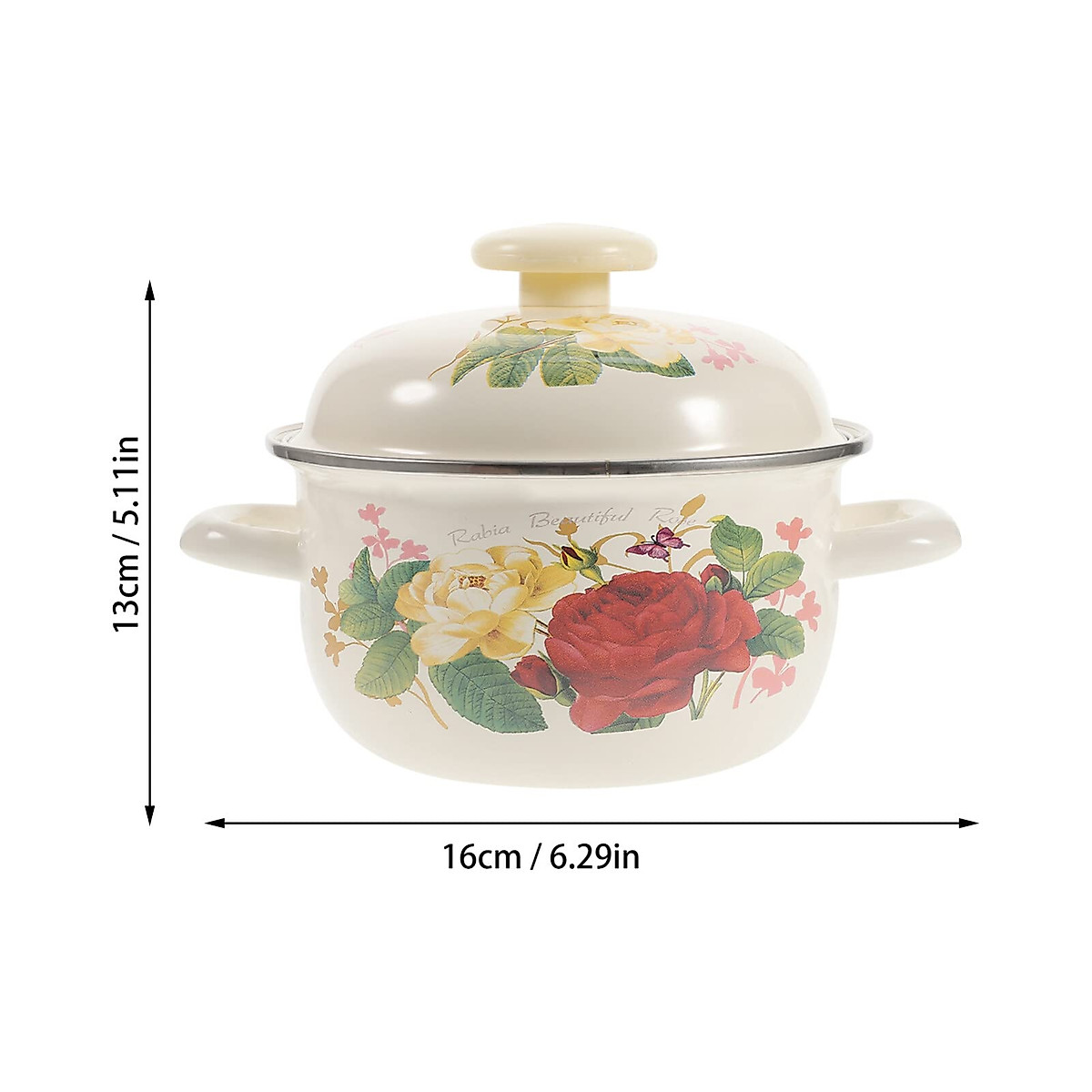 Cooking Pot Enamel Stew Pot Vintage Floral Casserole Pot Oven Pot Stockpot Enamel Camping Cookware Enamelware Pot with Lid and Handle Household Soup Pot random pattern