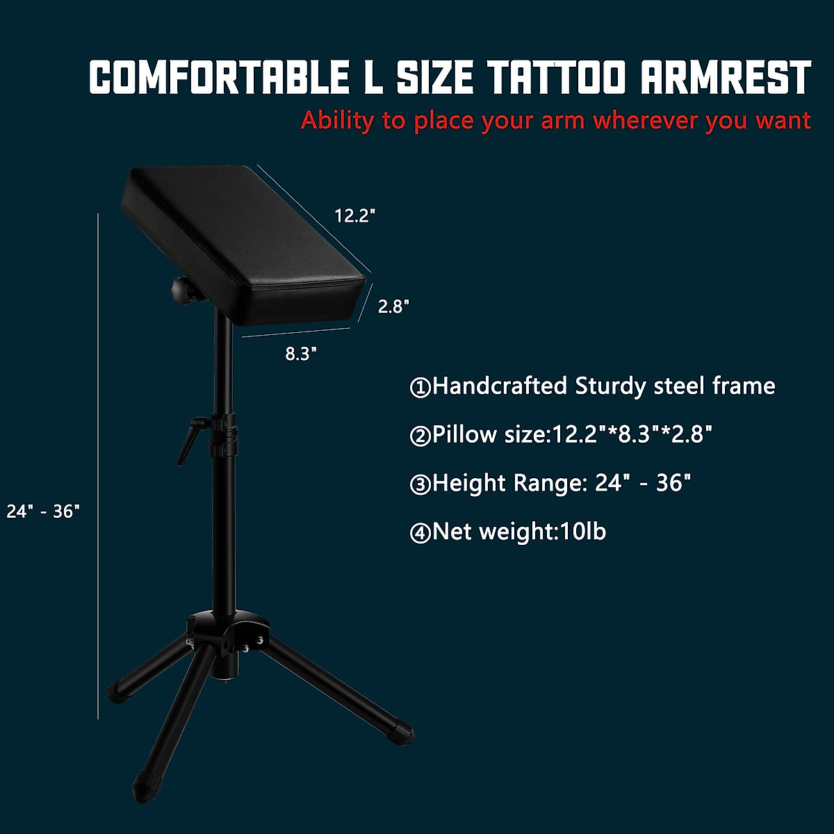 BARBALL Tattoo Armrest Stand Foldable 360° Fully Adjustable Portable Tripod Tattoo Arm Holder Leg Rest Soft Sponge Pad