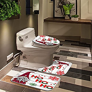 Christmas Bathroom Sets with Shower Curtain and Rugs, Christmas Gnome Shower Curtains Bathroom Set, Merry Christmas Theme Bathroom Decor (Gnome)