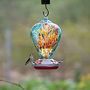 Muse Garden Hummingbird Feeders for Outdoors Hanging, Blown Glass Hummingbird Feeder, Hummingbird Gifts for Mom, Garden Backyard Decor for Outside, Unique Gifts Idea for Women Mothers Day, 34OZ,Comet
