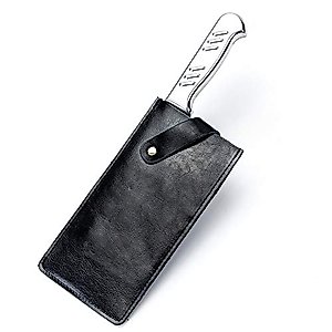 HERSENT PU Leather Knife Sheath, Universal Meat Cleaver Covers, Waterproof Butcher Chef Knife Edge Guards, Durable Wide Knife Protectors, Heavy Duty Kife Blade Shield Guard, 8.27”Lx3.9”W (Black)