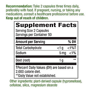 Nature's Way Beet Root 500 mg, 100 Vegetarian Capsules, Pack of 3