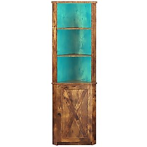 Timberer Corner Shelf Stand, Corner Cabinet with LED Lights, 5-Tier Storage Cabinet with Doors, Tall Corner Bookshelf Corner Stand for Living Room, Kitchen, Bar, Small Space, Rustic Brown