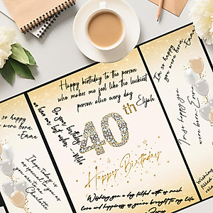 Crenics 40th Birthday Decorations Black and Gold, Creative 40th Birthday Guest Book Alternative, 40th Birthday Signature Book 18 x 12 inch, Great 40th Birthday Gifts for Men or Women