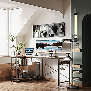 ODK Small L Shaped Desk, 58 inch Corner Desk with Reversible Storage Shelves, Computer Desk with Monitor Shelf and PC Stand for Home Office, Gaming Desk with Headphone Hooks, Rustic Brown