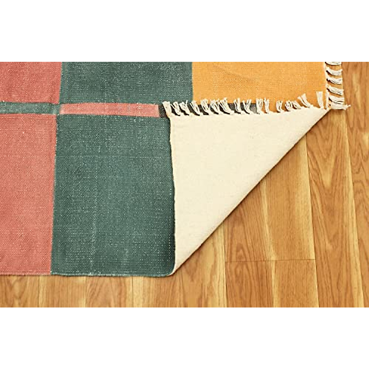Casavani Indian Handmade Cotton Carpet Geometric Multicolor Area Dhurrie Best Uses For Home/Office 3x5 Feet Rugs for Bedroom,Living Room,Kids Room,Hallway Enterway,Kitchen 4x15 Feet Runner