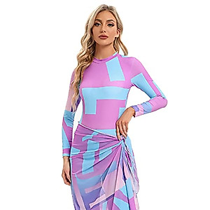 Burkini Swimsuits for Women Muslim Full Coverage Swimsuit Modest Swimwear Long Sleeve One Piece Bathing Suit + Swim Pants + Skirt + Mesh Sarong Coverup Sun Protection Swimming Suit Hot Pink 4PCS S