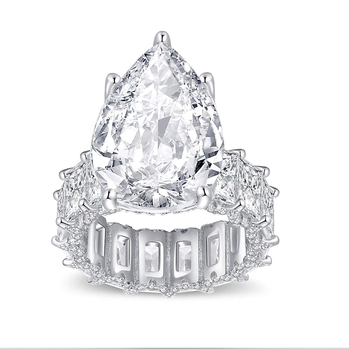 S925 sterling silver ring Pear-shaped CZ cubic zirconia or gold-plated sterling silver princess square cut ring, gift engagement wedding ring