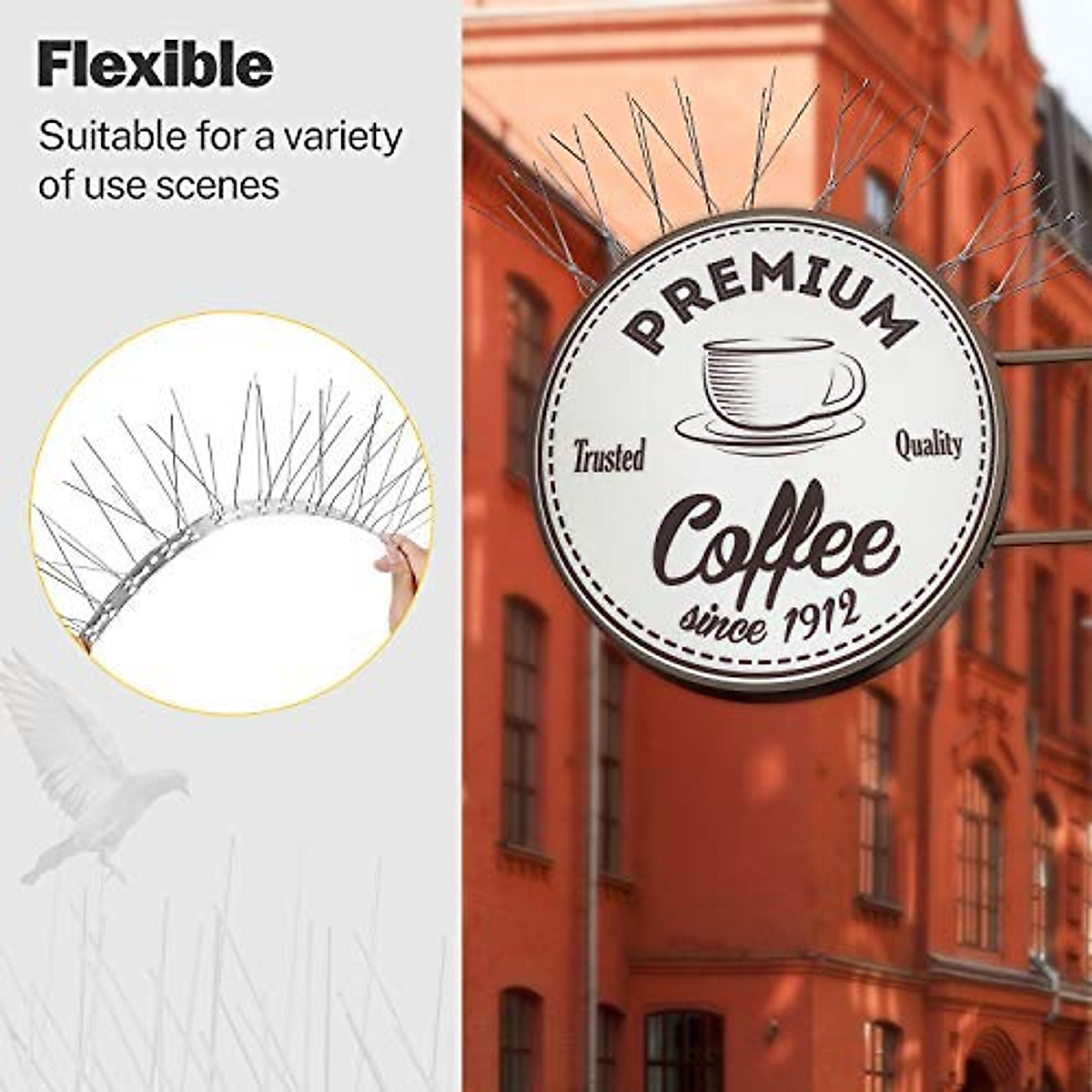 Bird Spikes for Pigeons Small Birds Cat Cover 192 Inch, OneSight Anti Bird Spikes Stainless Steel Bird Deterrent Spikes Repellent Fence Spikes（14 Packs