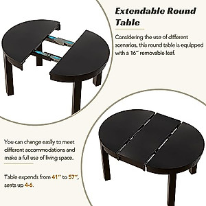 Goozio 5-Piece Extendable Round Table and Chairs,Dining Set for 4, with Storage Drawers and 16" Removable Leaf Top, Farmhouse Style for Kitchen/Small Space,Espresso