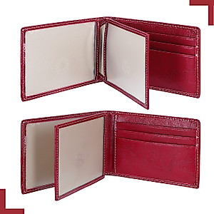 IamaCos Women Bifold Wallet Compact Artificial Leather Wallets RFID Blocking Credit Card Holder 4 Card Slots 3 ID Windows Red