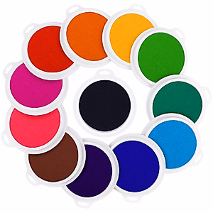 HOBBY HORSE 12 Pack Large Round Craft Ink Pad 12 Colors Rainbow DIY Fingerprint Ink Pad Washable Painting Card Stamps Partner Crafts Projects Rubber Stamps Wood Scrapbook
