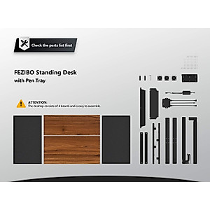 FEZIBO Height Adjustable Electric Standing Desk with Pencil Holder, 48 x 24 Inches Stand Up Desk, Sit Stand Desk with Black and Espresso Top and Black Frame