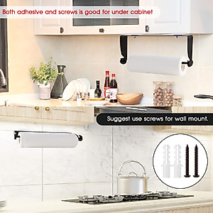 PHUNAYA Under Cabinet Paper Towel Holder Wall Mount for Home Kitchen,Stainless Steel for Large Rolls-Black