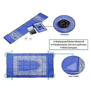 Hitopin 2 Pieces Travel Prayer Mat, 60cm*100cm Portable Prayer Mat, Waterproof Prayer Mat, Prayer Rug, Muslim Travel Prayer Mat, for Ramadan Gifts, Islamic Muslim Prayer (Black, Blue)