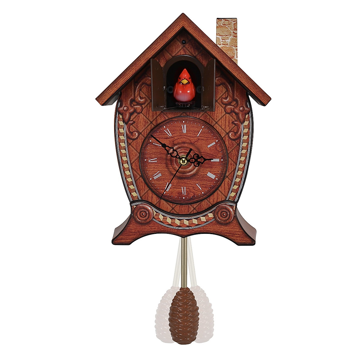 Mark Feldstein & Associates Traditional Chalet Style Singing Cardinal Tabletop Wall Sound Cuckoo Clock