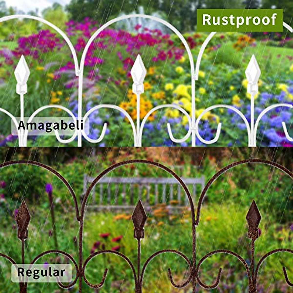 Amagabeli 5 Panel Decorative White Garden Fence 10ft(L) x32in(H) Total Animal Barrier for Dog Coated Metal Rustproof Iron Wire Border Folding Patio Garden Fencing Flower Bed Section Edging ET302