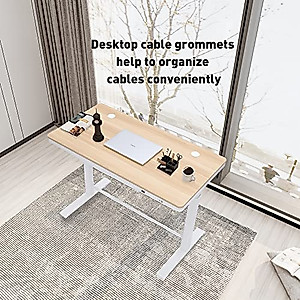 FARRAY Electric Standing Desk with Drawer, 45 x 24 Inch Adjustable Height Desk with Power Strip & USB Ports, One-Piece Top Stand Up Desk, Modern Sit Stand Desk (Oak Top + White Frame)