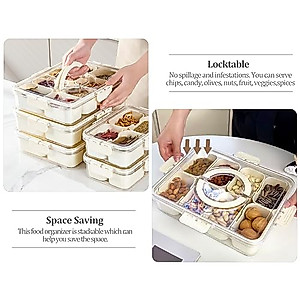 YouLike Divided Snackle Box 2Pack Charcuterie Container With Handles And Lids 8 Compartment Fruit Serving Tray for Veggie Appetizer Platter for Fridge Stackable Food Storage Box