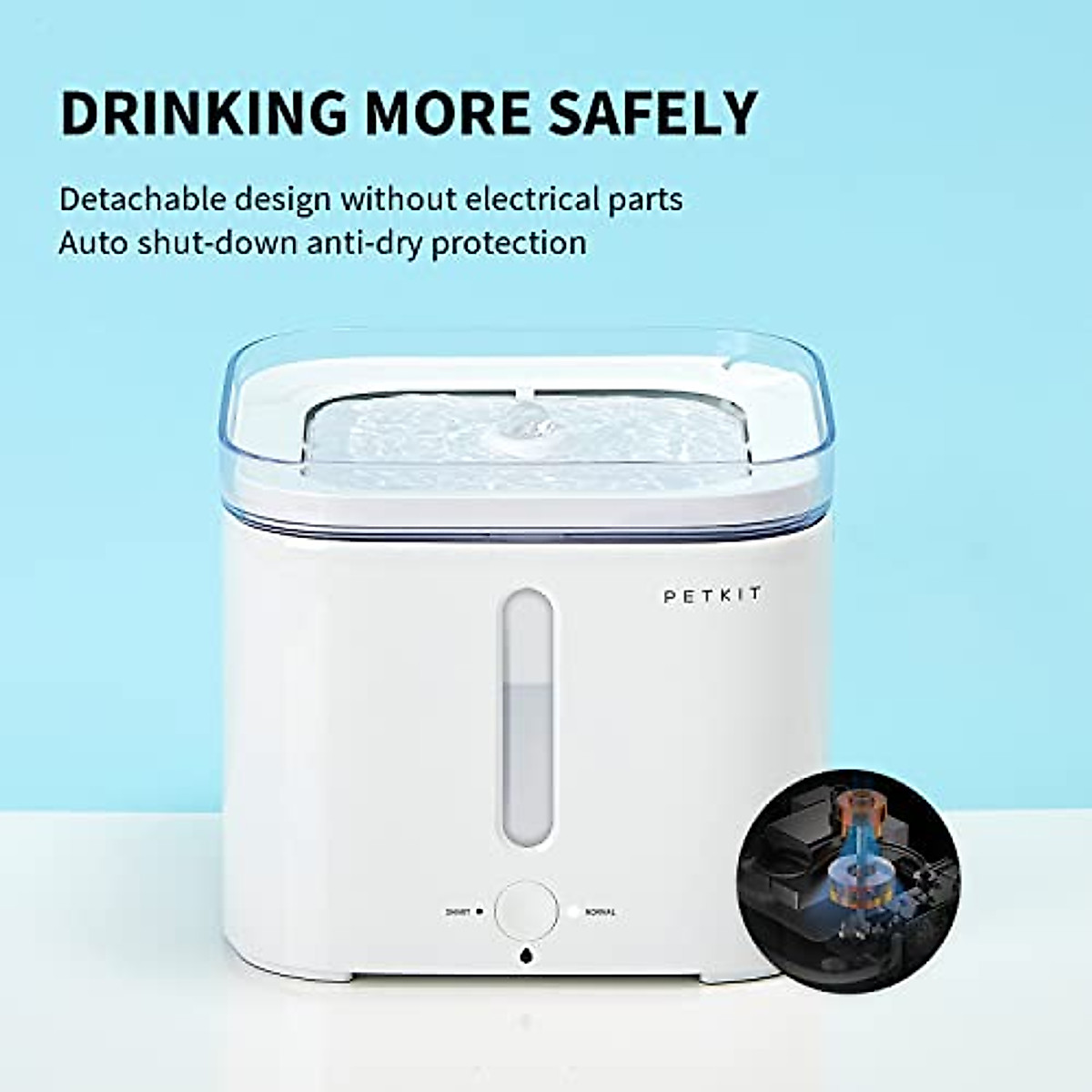 PETKIT Dog Cat Water Fountain,Automatic Pet Water Fountain with Anti-Dry Burning Pump, Smart/Normal Modes, Water Level Window, Ultra-Quiet, Quadruple Filtration Dog Water Dispenser -2L