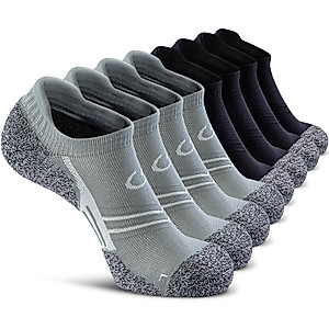 CWVLC No Show Sports Compression Socks 8-pairs, Low Cut Anti-Blister Hiking Running Workout Ankle Socks, Short Cushioned Moisture Wicking No Slip Arch Support Plantar Fasciitis, Black Gray, Large