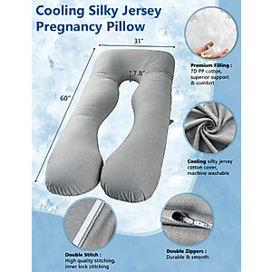 Meiz Pregnancy Pillows, Cooling Silky Pregnancy Pillows for Sleeping, 60" Full Body Maternity Pillow for Tall Pregnant Woman with Cooling Silk Jersey Cover, Grey