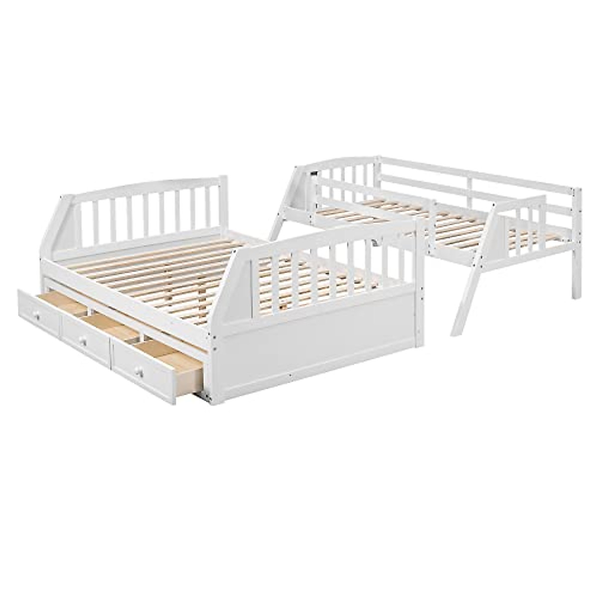 BIADNBZ Twin-Over-Full Bunk Bed with 3 Drawers, Storage Staircase and Ladder, Convertible 2 in 1 Wood Bedframe for Bedroom, Dorm, for Teens, Adults, White