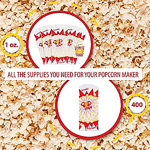 400 Popcorn Bags, Popcorn Machine Supplies Set, 1 oz Grease Resistant Paper, Popcorn Bags for Popcorn Machine, Grease Resistant, Carnival Themed, Made in The USA (400)