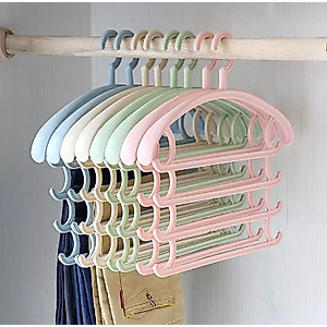Pants Hanger 3Pk Space Saving Multi Functional Clothes Hanger 4 Layer Closet Organizer for Trousers Scarves… (Green)