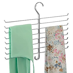 mDesign Metal Closet Rod Hanging Accessory Storage Organizer Rack for Scarves, Ties, Yoga Pants, Leggings, Tank Tops - Snag Free, Geometric Design, 16 Arms/1 Hook - Spira Collection - Chrome
