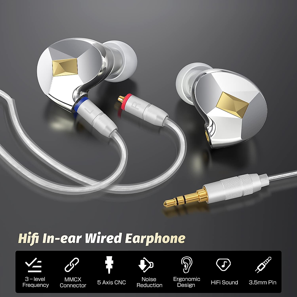 bsbaiss BS2 in Ear Monitor Dynamic Hybrid 1BA+1DD Deep Bass Wired Earbuds Headphones, HiFi Stereo IEM Earphones with Detachable MMCX Connector for Audiophiles Musicians (Without Mic)