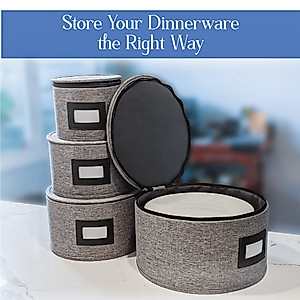 CHINA STORAGE CONTAINERS, Plate Storage include: 4 China Storage Containers Hard Shell Polyester, with 48 Round Felt Pot Protectors for Stacking, China Storage includes Bonus Drawstring Bag.