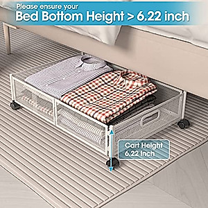 Fabutendus 2 PCS under-bed storage drawer, underbed storage with wheels, under-the-bed storage, Tool-free Assembly Metal Under-Bed Shoe Storage Organizer for Clothes Blankets Shoes Bedding Toys, White