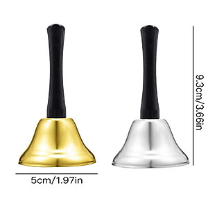 Metal Hand Bells,Silver Gold Call Bell Service Hand Bells with Black Wooden Handles for Wedding Events Decoration, Food Line, Alarm, Jingles, Ringing,Dinner Calling,Christmas Day (6 Pieces)