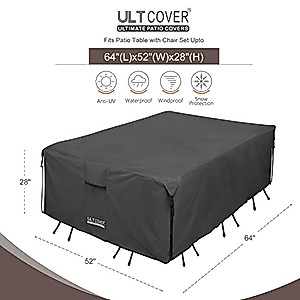 ULTCOVER Rectangular Patio Heavy Duty Table Cover - 600D Tough Canvas Waterproof Outdoor Dining Table and Chairs General Purpose Furniture Cover Size 64L x 52W x 28H inch, Black